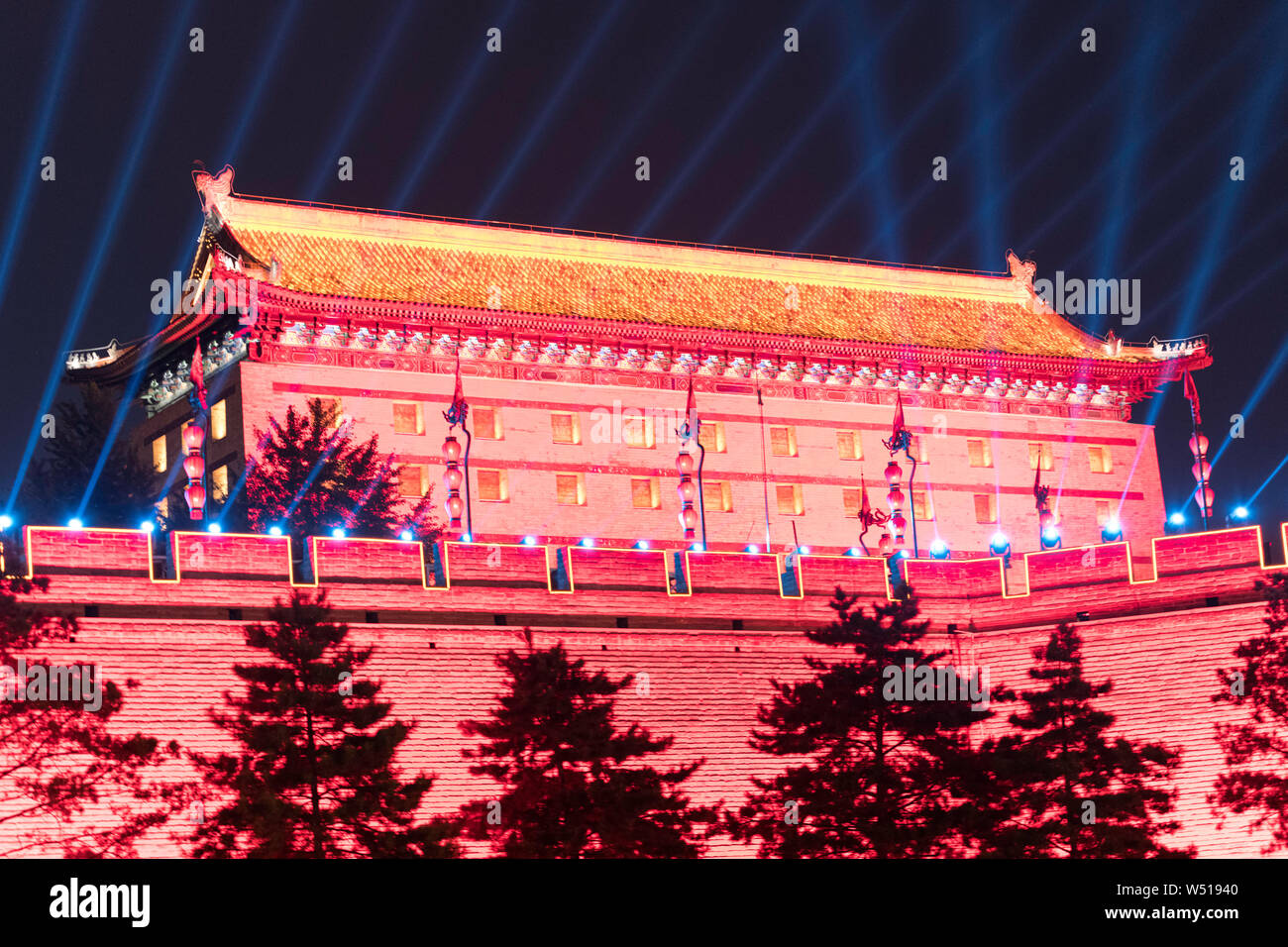ancient buildings, china, xian illuminated night Stock Photo - Alamy
