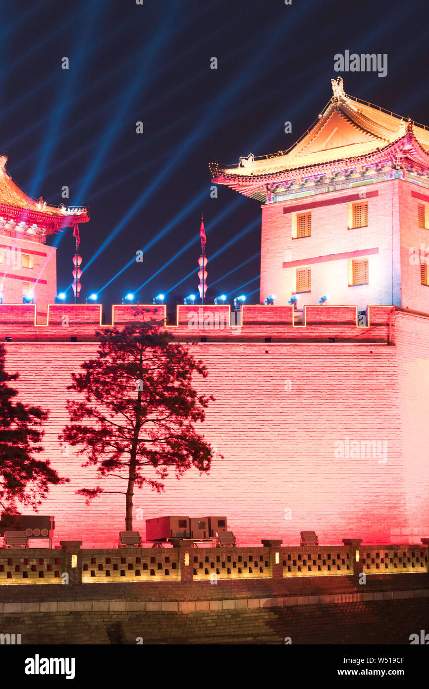 ancient buildings, china, xian illuminated night Stock Photo - Alamy