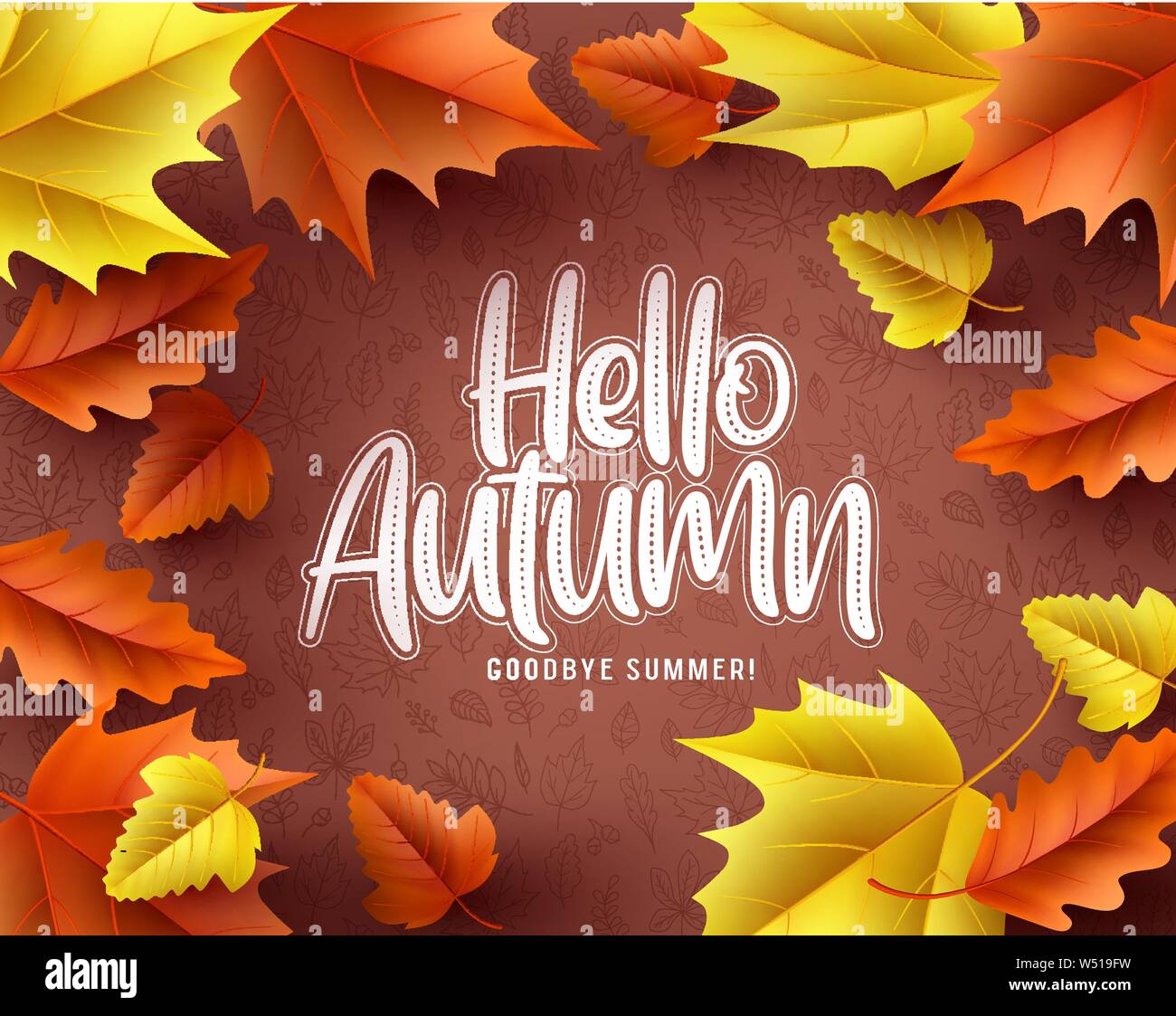 Hello autumn vector background border. Hello autumn greeting text with ...