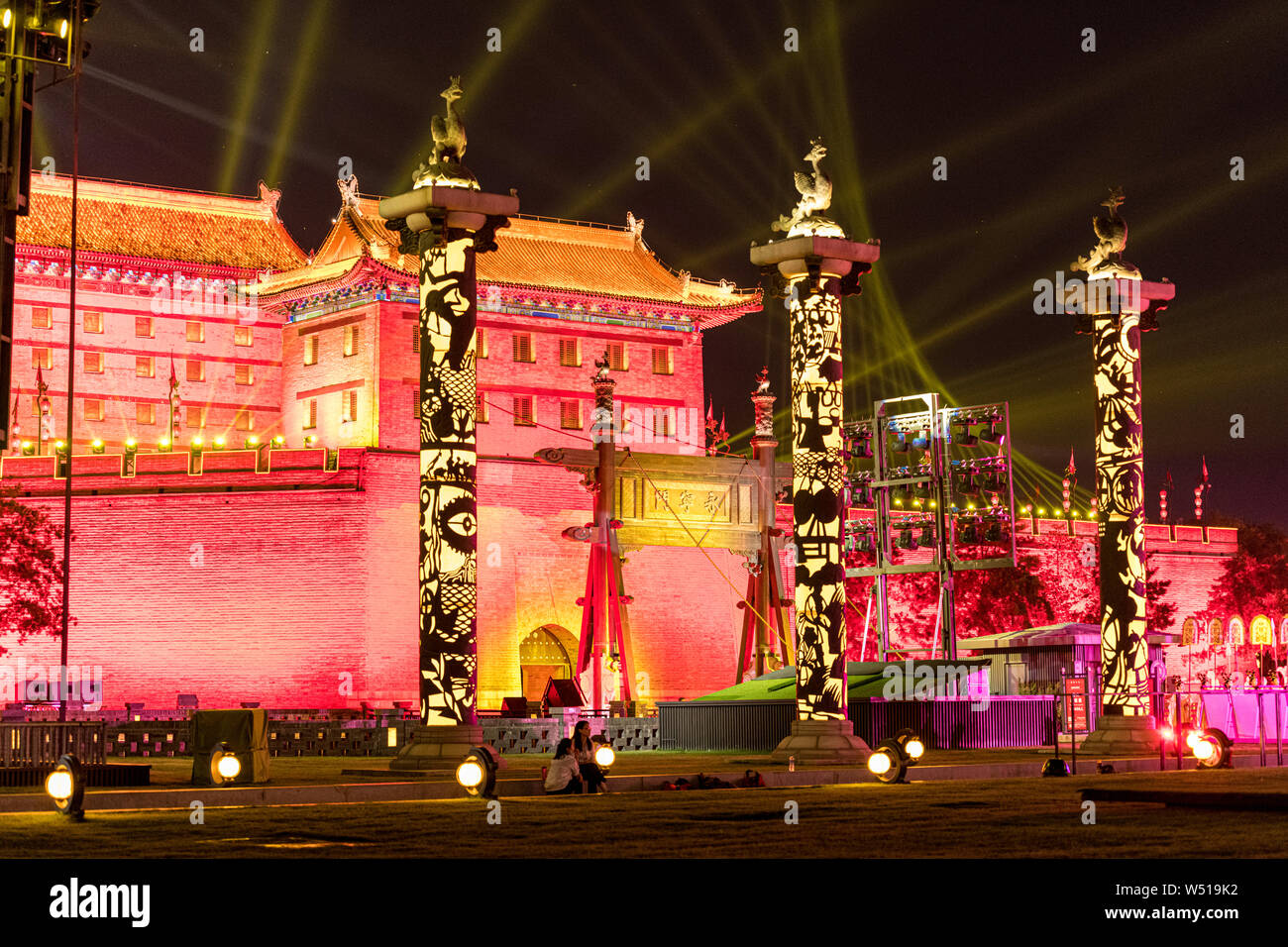 ancient buildings, china, xian illuminated night Stock Photo - Alamy