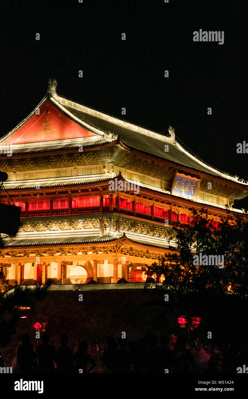 ancient buildings, china, xian illuminated night Stock Photo - Alamy