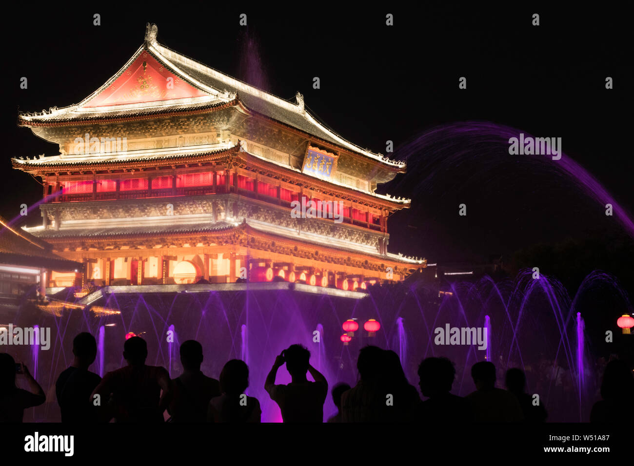ancient buildings, china, xian illuminated night Stock Photo - Alamy