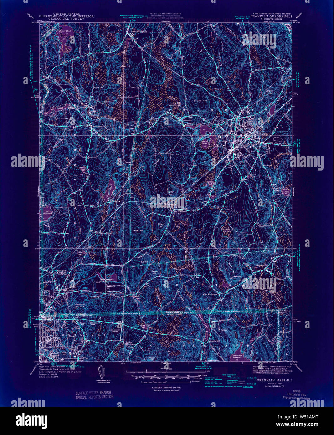 Massachusetts USGS Historical Topo Map MA Franklin 351707 1946 31680 ...