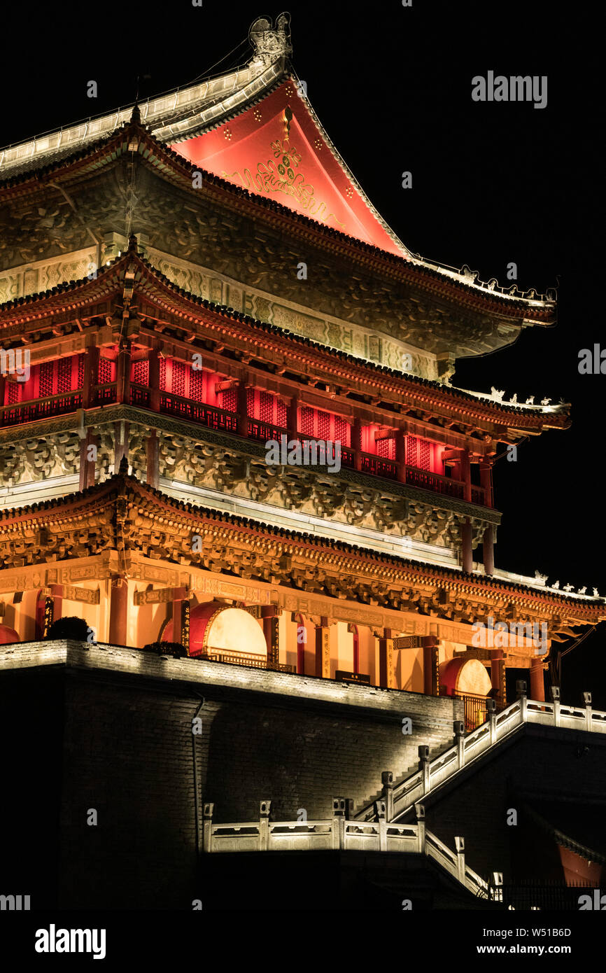 ancient buildings, china, xian illuminated night Stock Photo - Alamy
