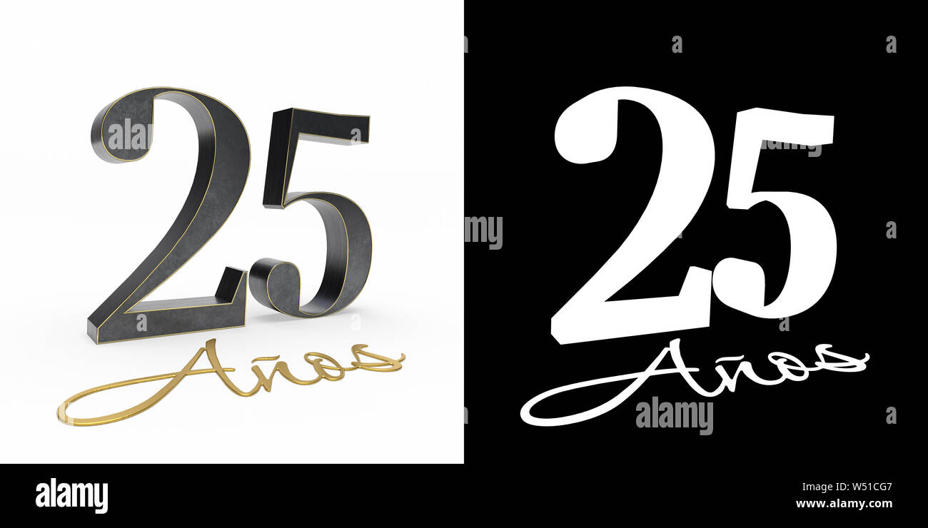 Inscription in Spanish. golden number twenty-five years (number 25 ...