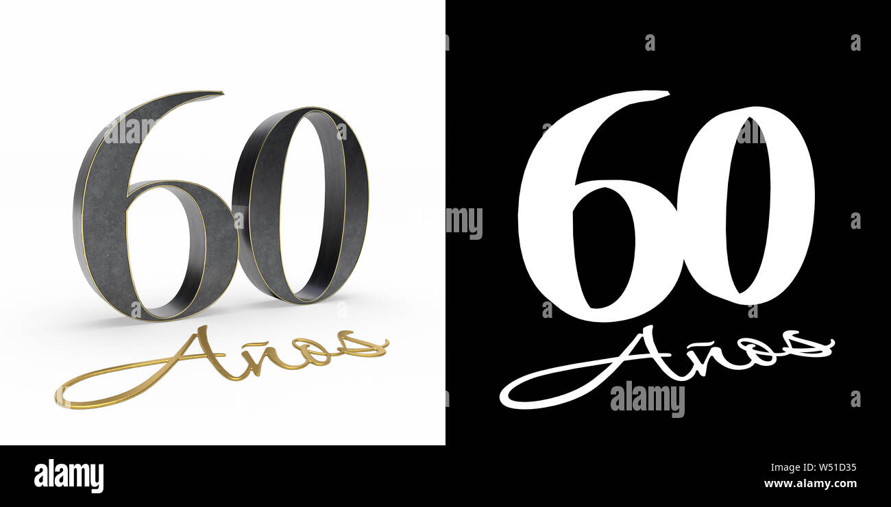 Inscription in Spanish. golden number sixty years (number 60 years) and ...