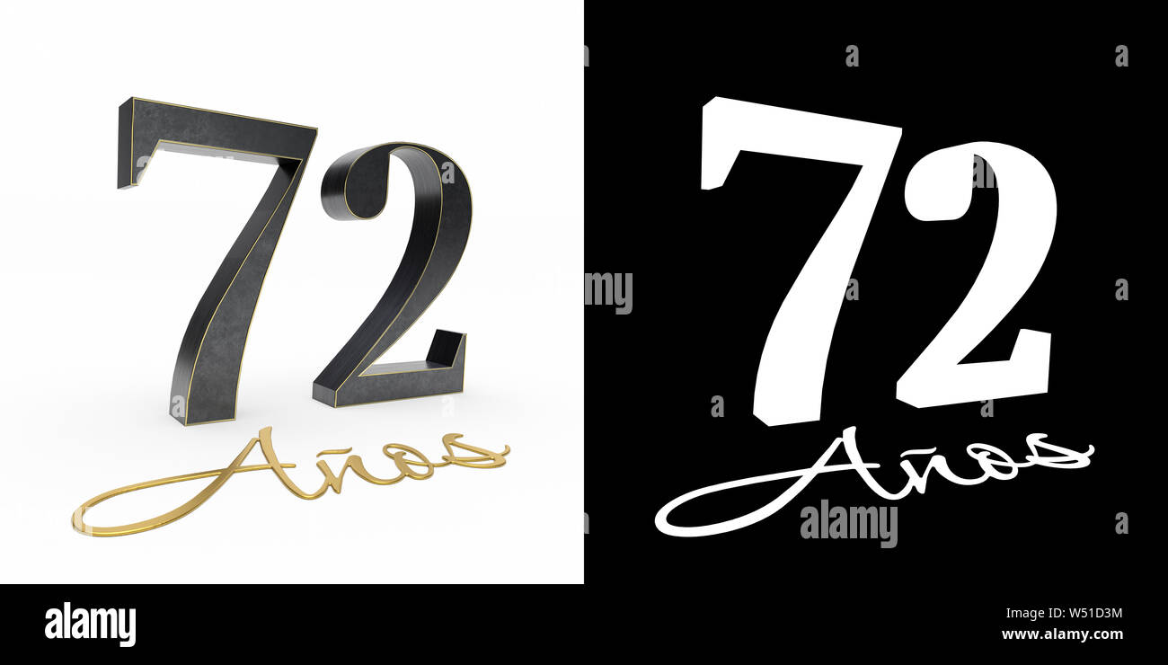 Inscription in Spanish. golden number seventy-two years (number 72 ...