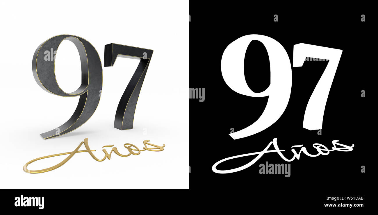 Inscription in Spanish. golden number ninety-seven years (number 97 ...