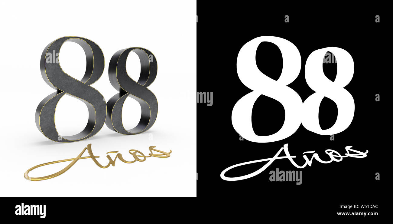 Inscription in Spanish. golden number eighty-eight years (number 88 ...