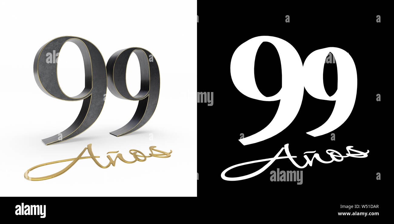 Inscription in Spanish. golden number ninety-nine years (number 99 ...