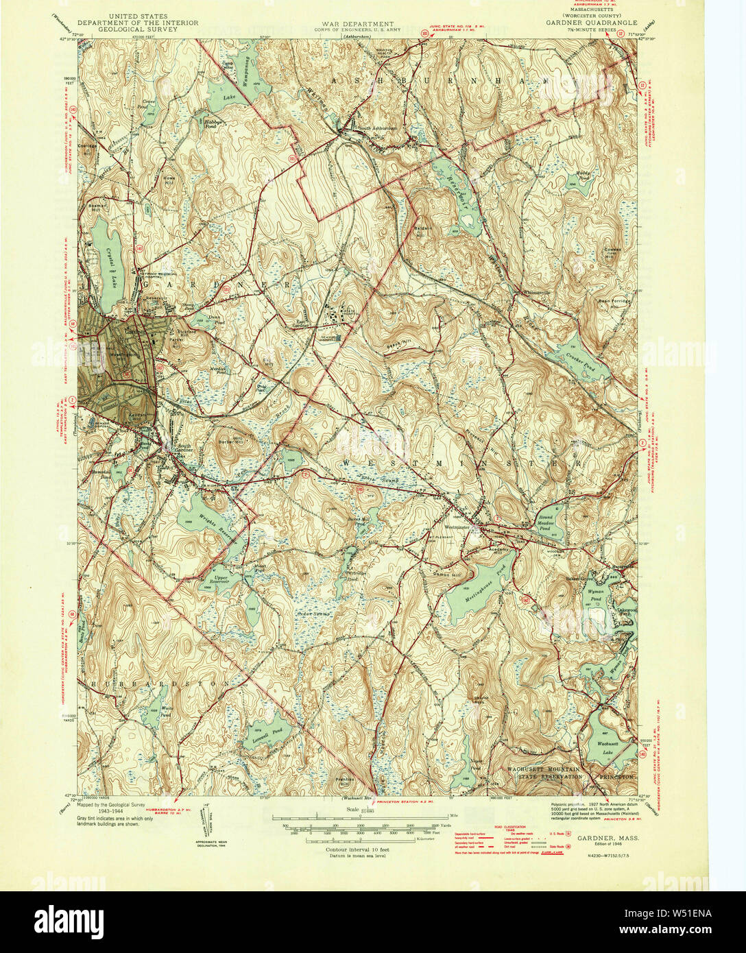 Massachusetts USGS Historical Topo Map MA Gardner 351710 1946 31680 ...