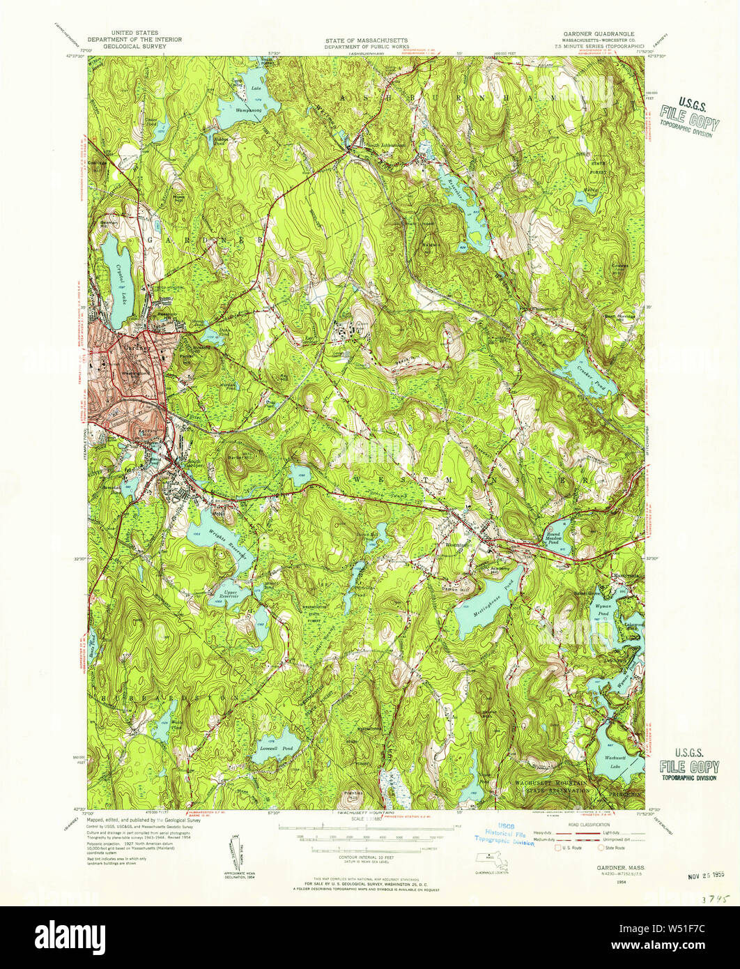 Massachusetts USGS Historical Topo Map MA Gardner 351713 1954 31680 ...