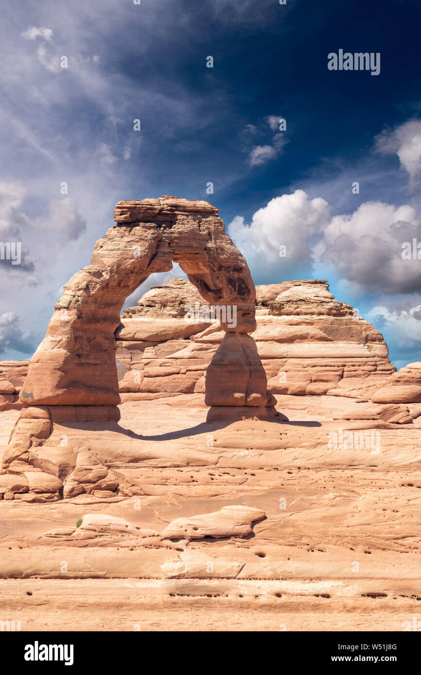 Delicate Arch as seen from lower point of view at sunset, Arches ...
