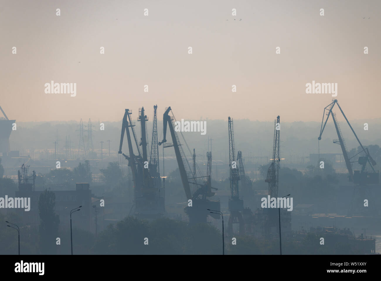 Air pollution at the pier. Bad air quality filled with dust causes of ...