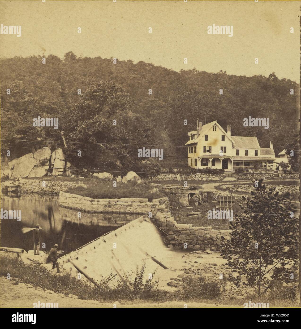 The Beauties of the Ramapo, Erie Railway. The Dam and Terrace House at ...