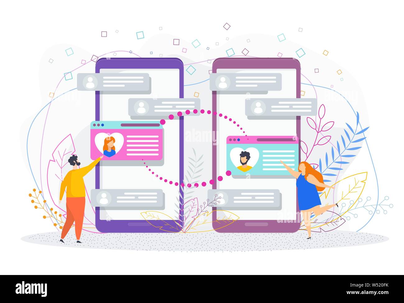 Man and woman write chat messages in a mobile phone application Stock ...