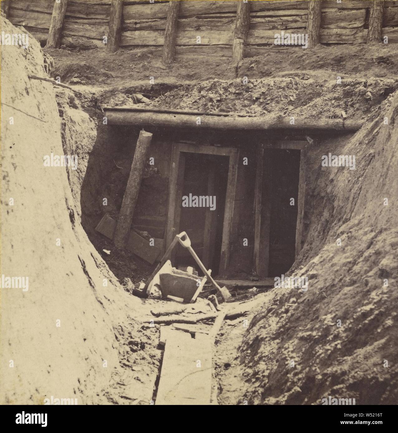 Entrance to the Mine in the Rebel Fort Mahone, called by the soldiers ...