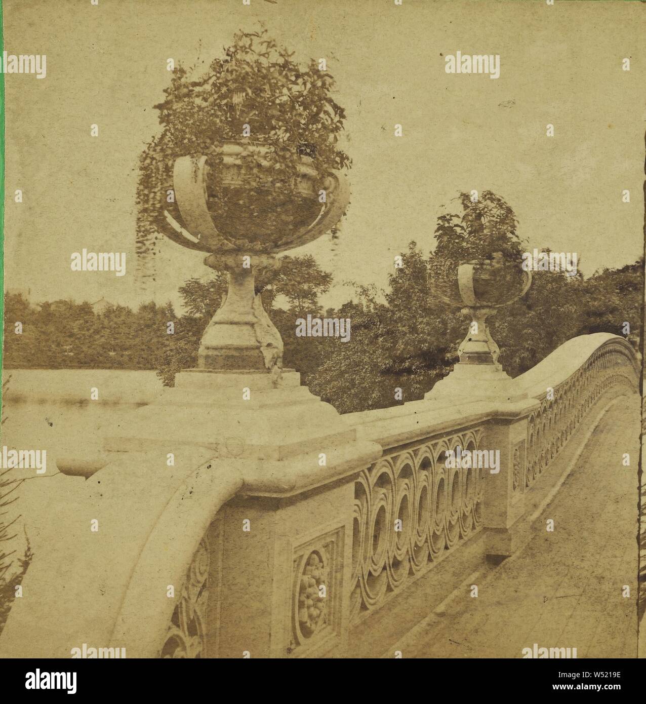The Rampart of the Bow Bridge, with its Vases of Flowers, Central Park ...