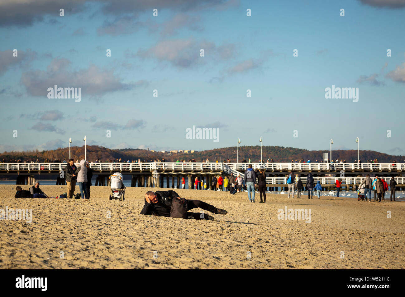 Jelitkowo Beach during october near Sopot pier, Baltic Sea, Poland ...