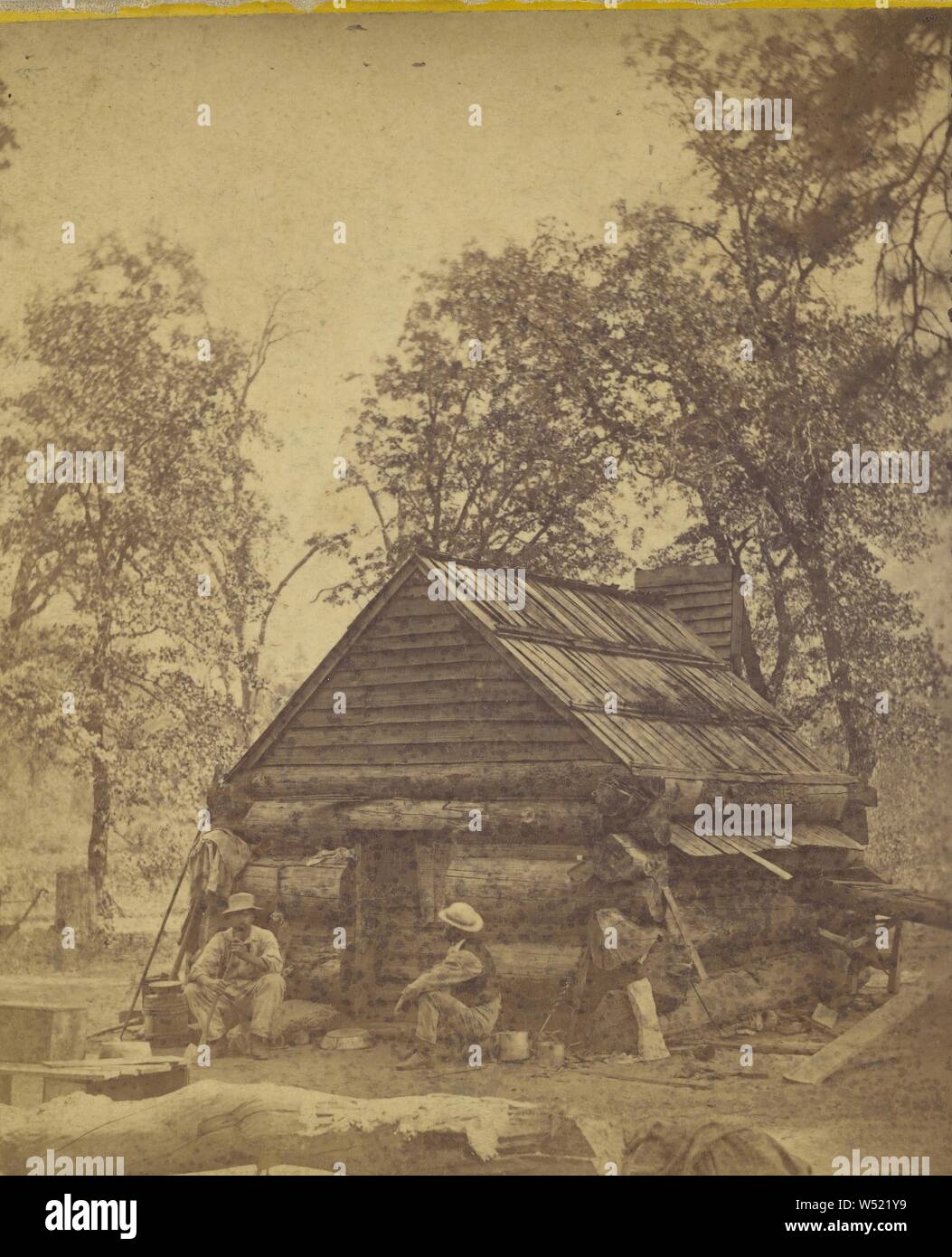 First Log Hut erected in the Valley. Yosemite, Edward and Henry T ...