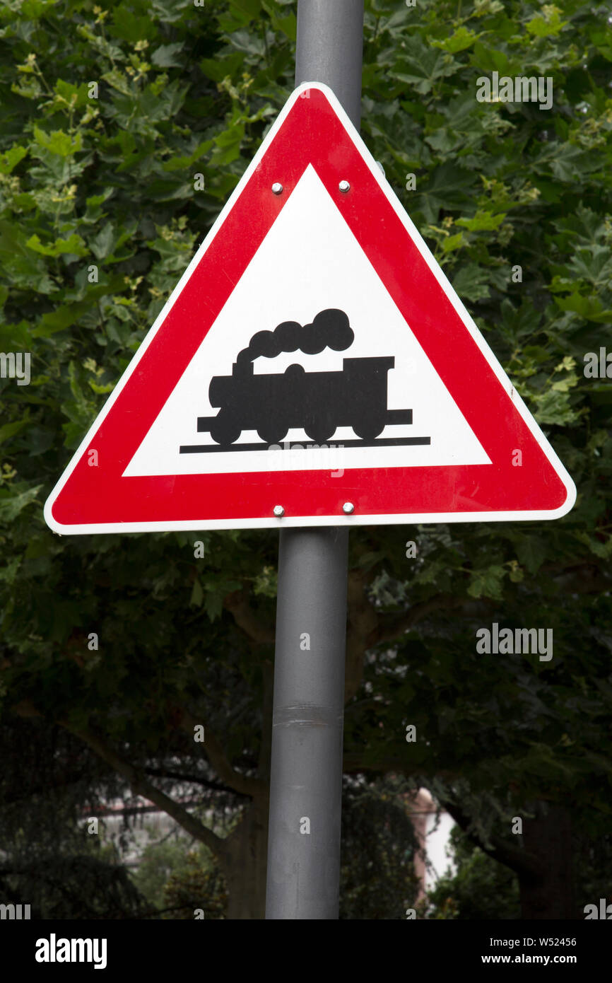 Red and White Railway Crossing Waring Sign Stock Photo - Alamy