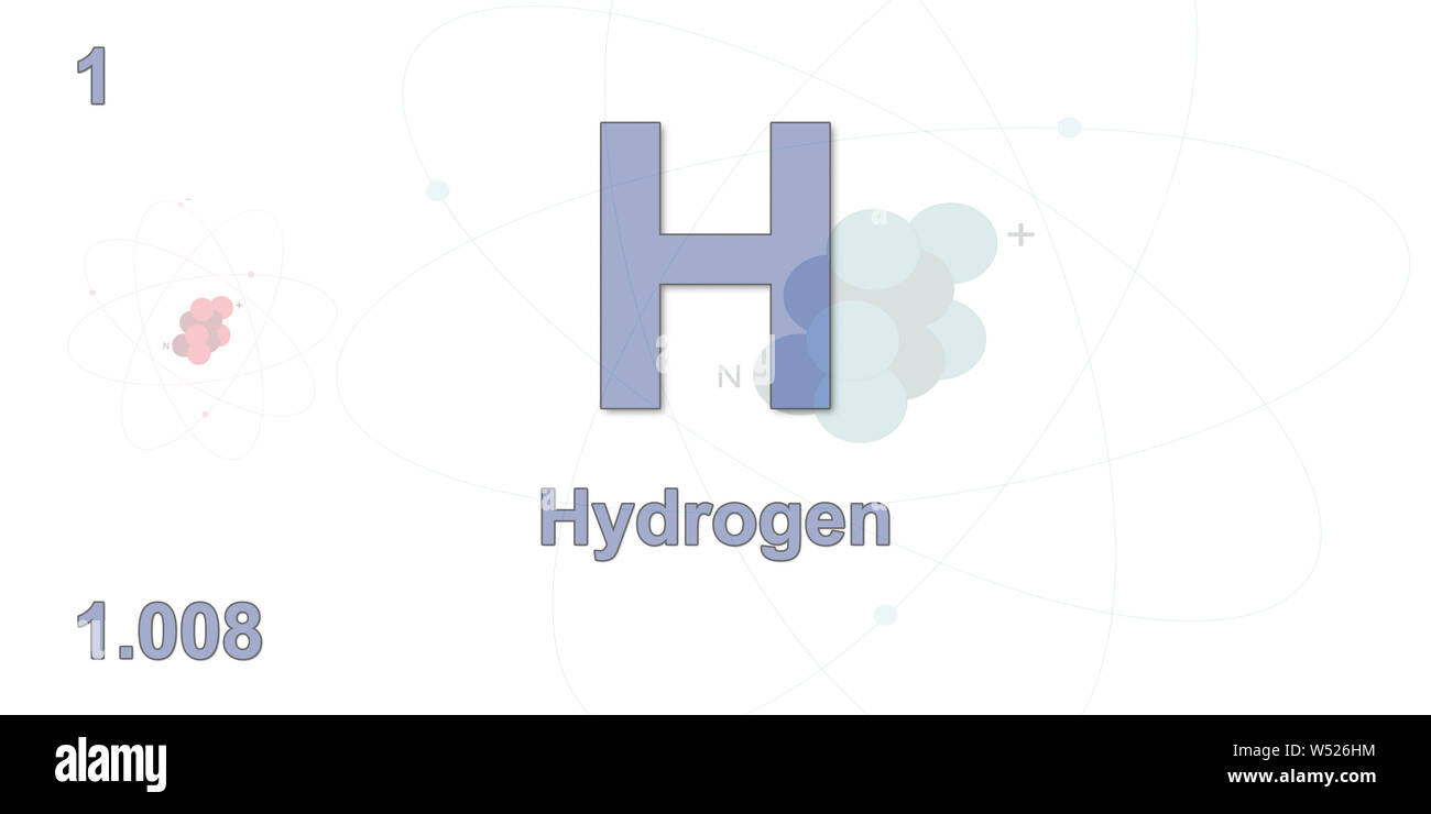 Hydrogen chemical element atomic data and symbol illustration backdrop ...