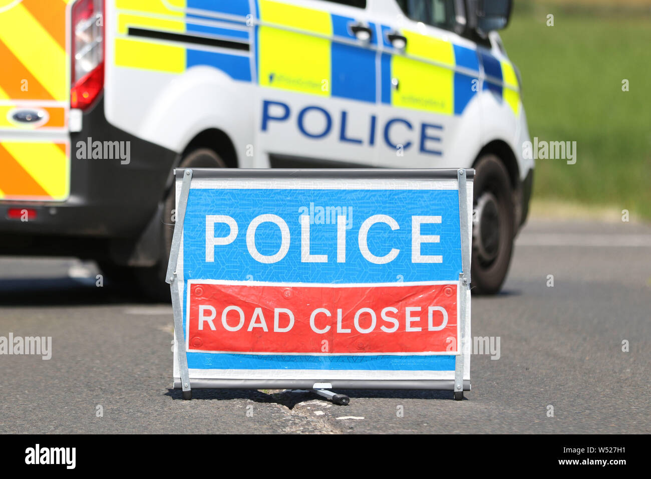 Inverness, UK, 26 July 2019. Police road closed sign and police van at ...