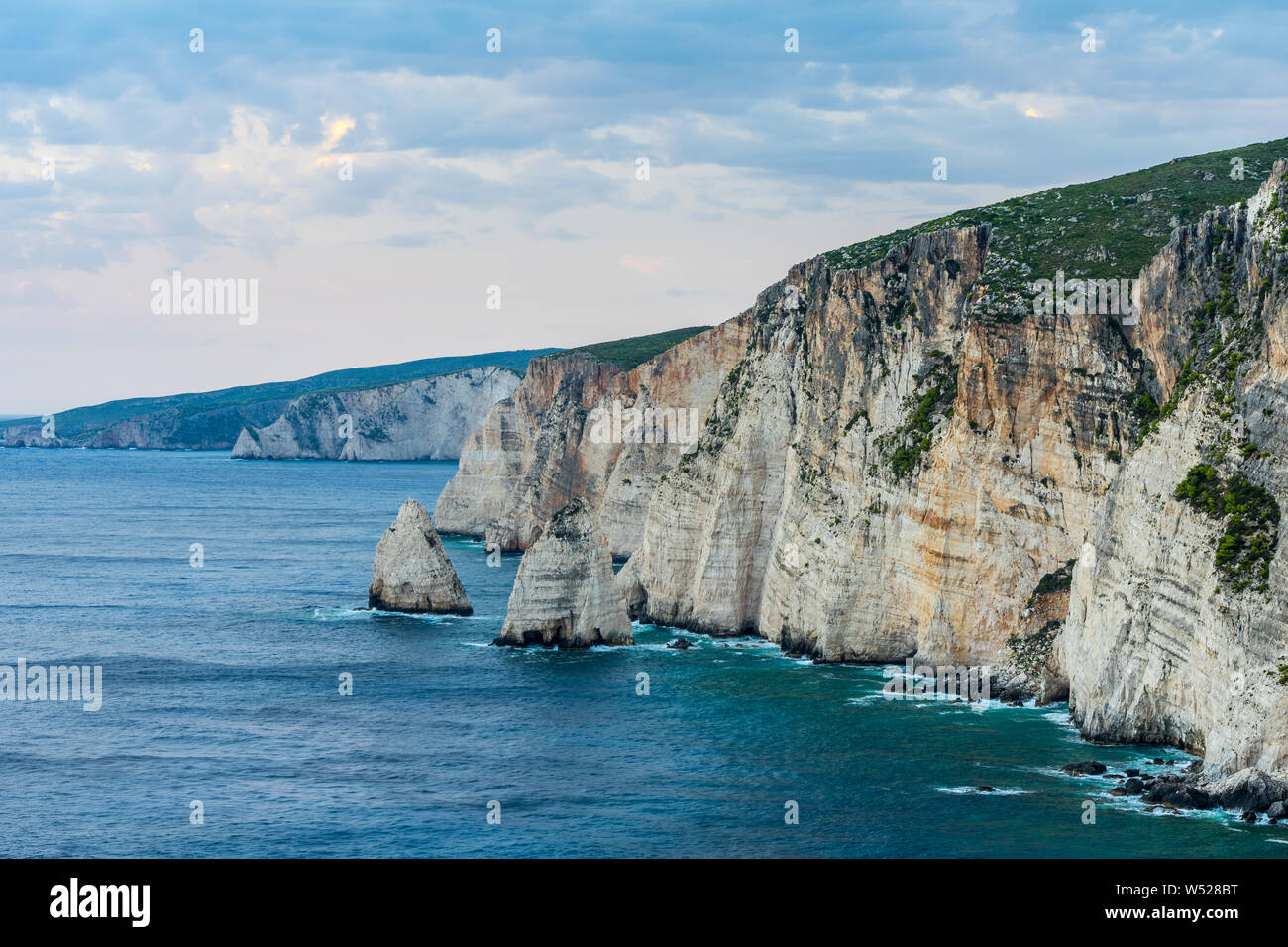Greece, Zakynthos, Typical greek coastline of huge cliffs and beautiful ...