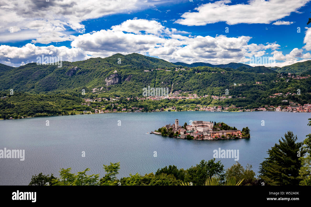 aerial view of lake Orta , may 29, 2019, in Orta san Giulio, piedmont ...