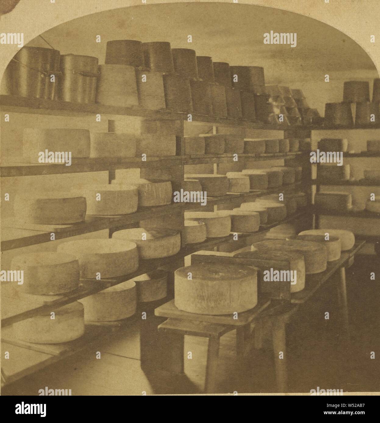 Cheese Room, with Cheeses and Turn-Table. Shaker Village, Canterbury ...