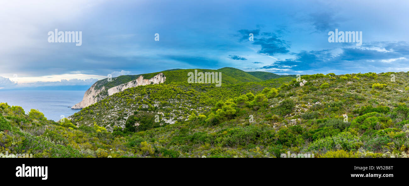 Greece, Zakynthos, XXL panorama of green mountain nature landscape in ...