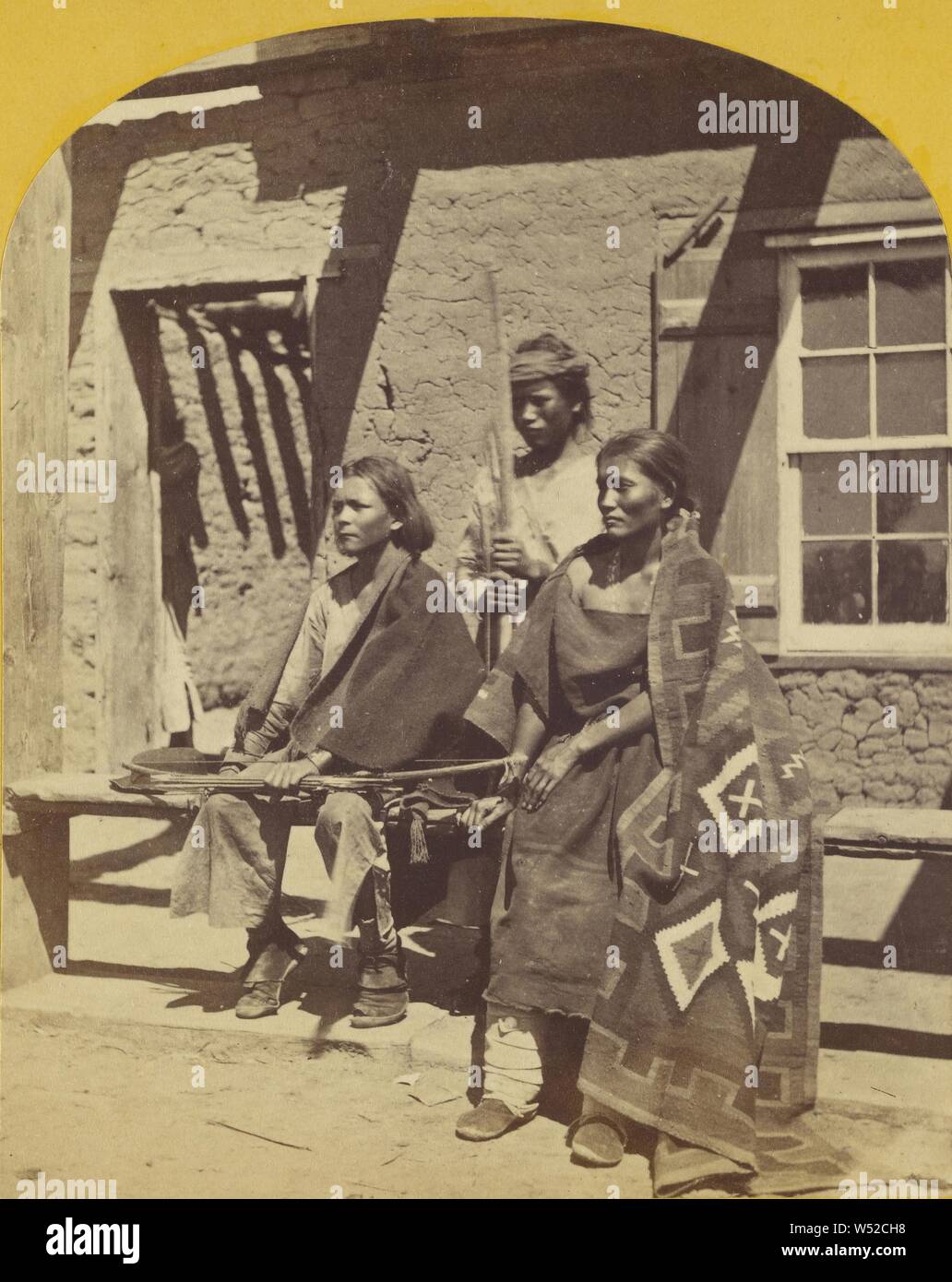 Navajo Boys and Squaw, in front of the quarters at old Fort Defiance, N ...