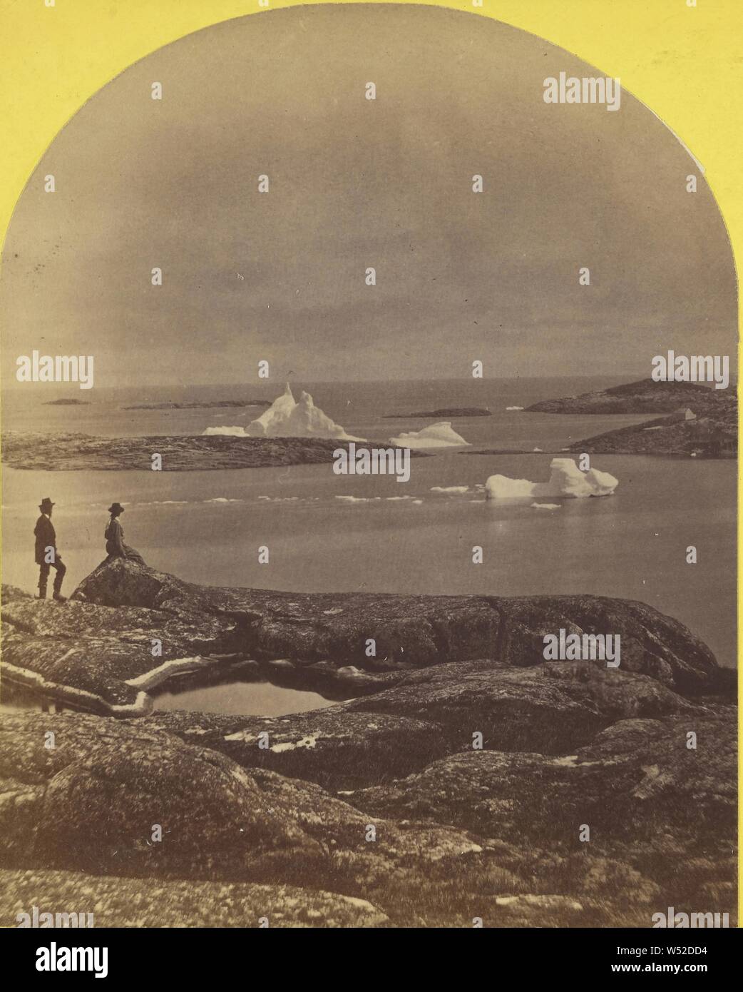 Labrador. Venison Island. View, East from Island, and large Icebergs ...