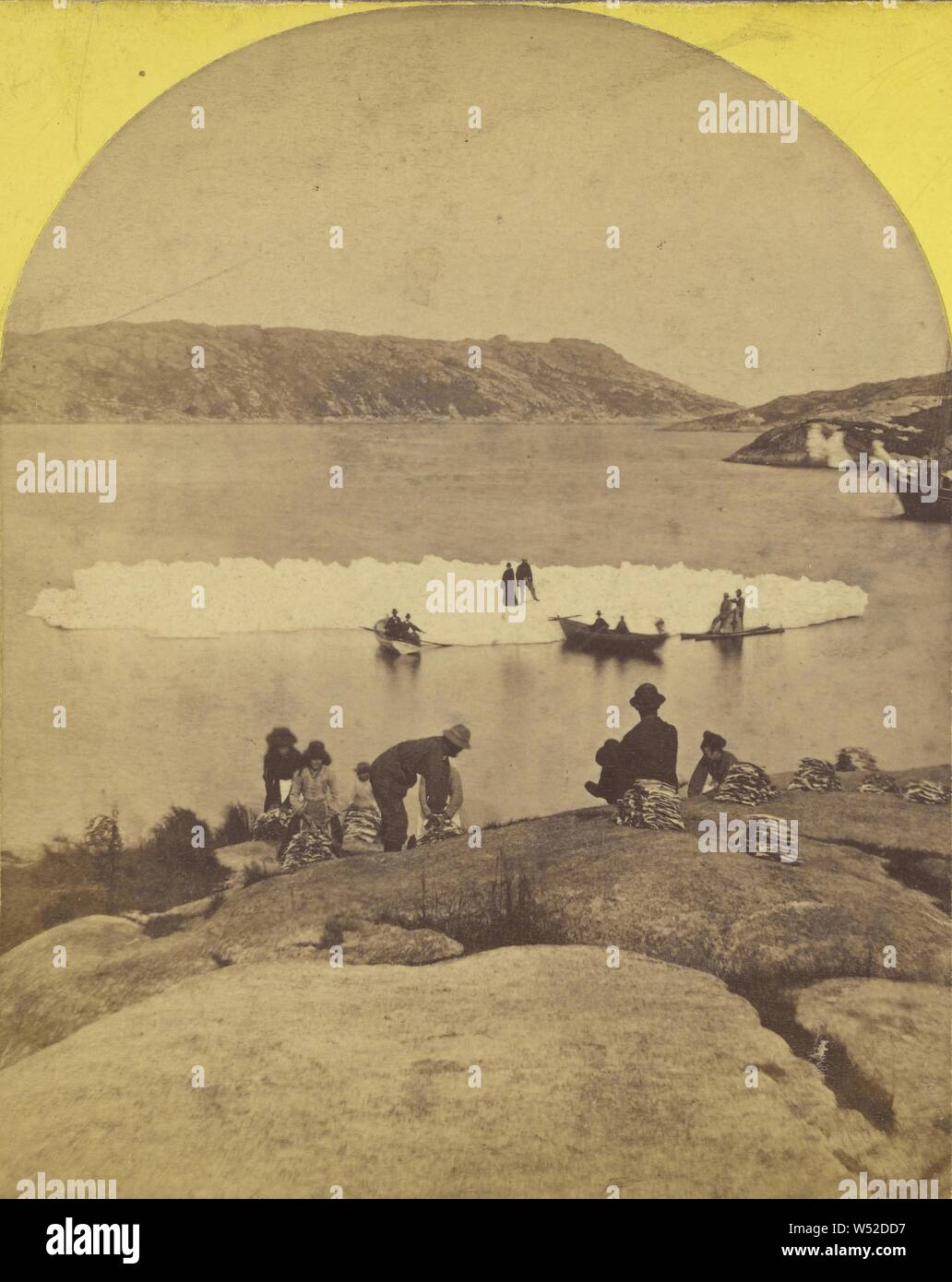 Labrador. Square Island. Party on Iceberg and Curing Fish., H.N ...