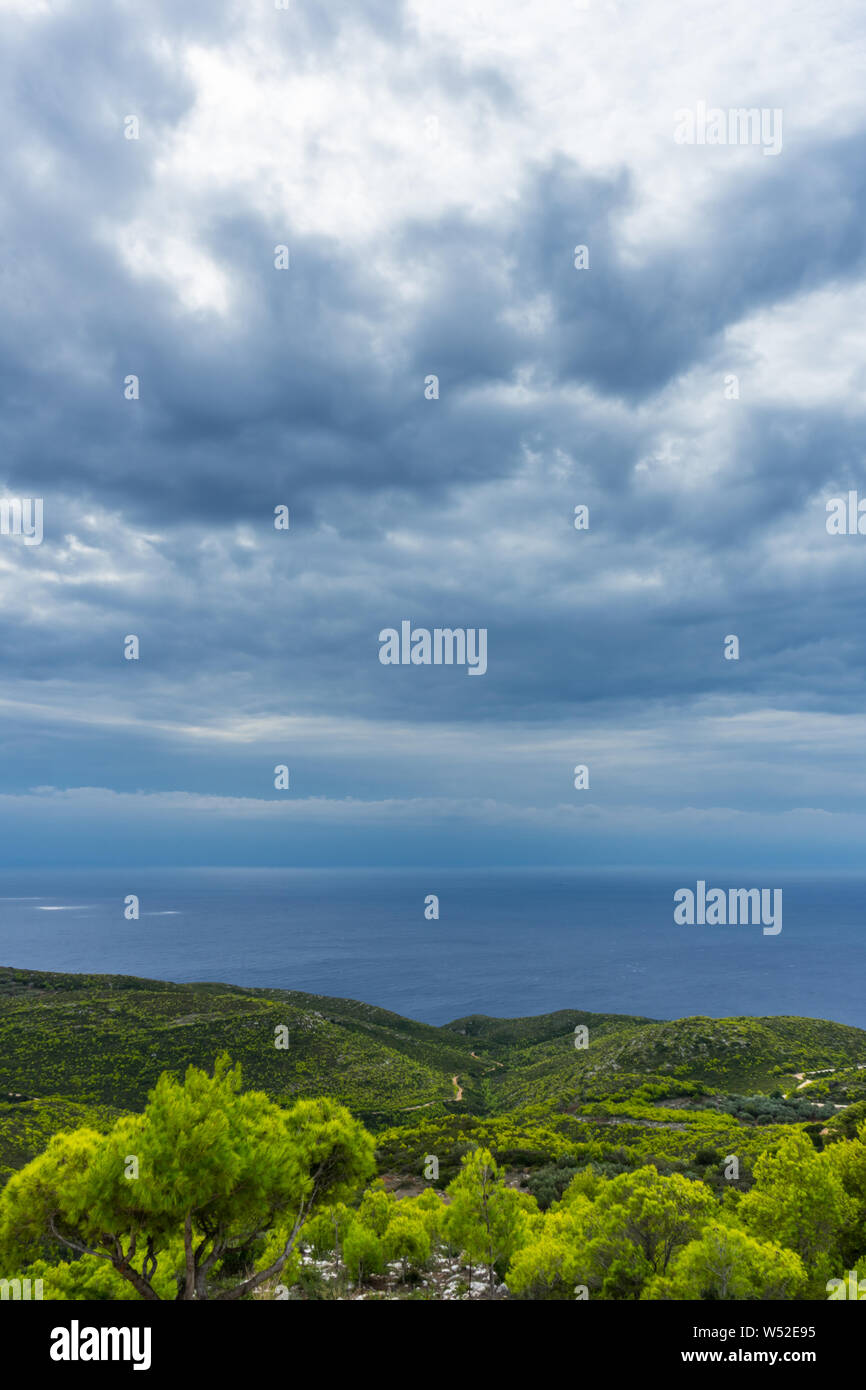 Greece, Zakynthos, Stunning green nature landscape with dramatic sky in ...