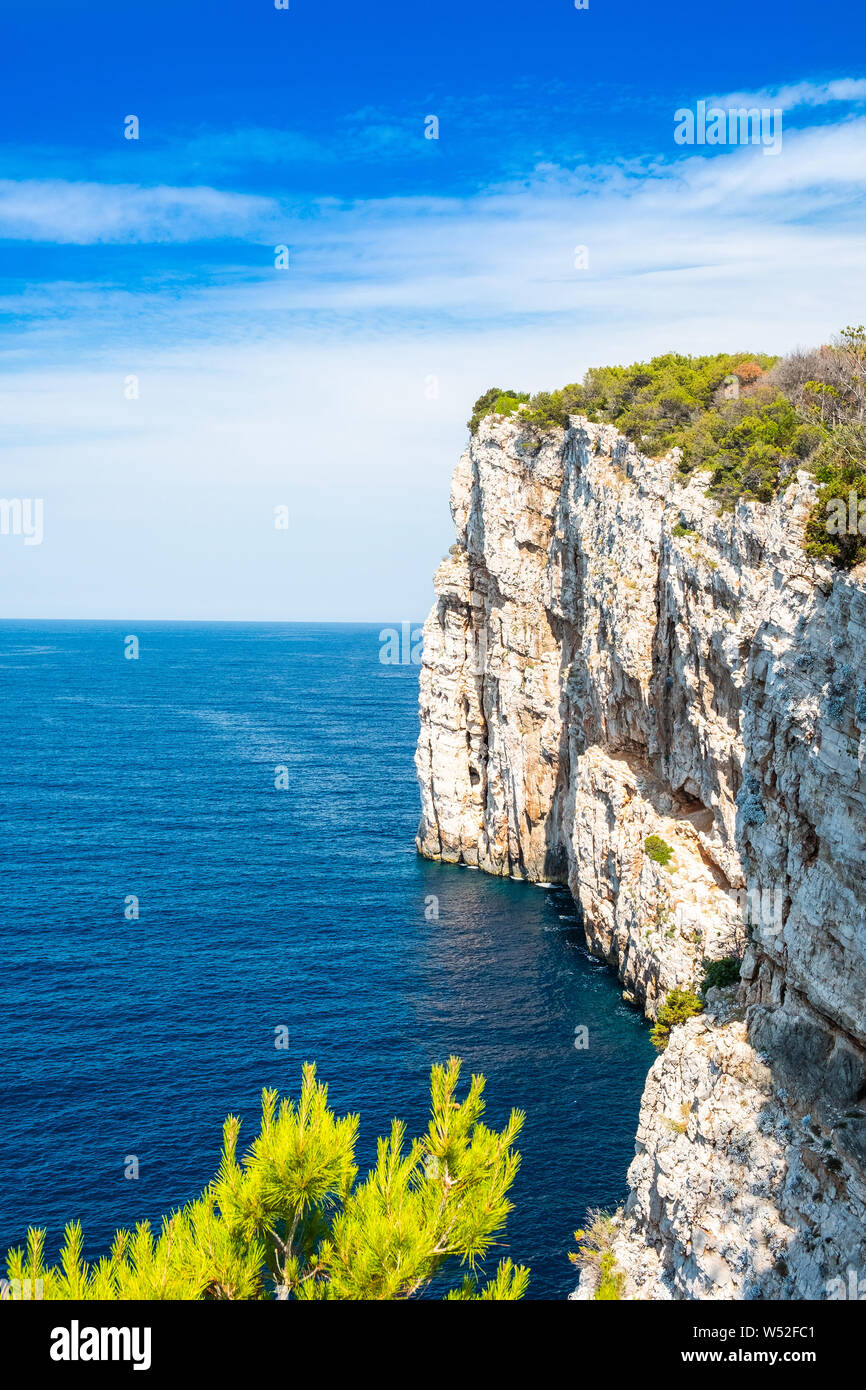 Spectacular cliffs above the sea on the shore of nature park Telascica ...