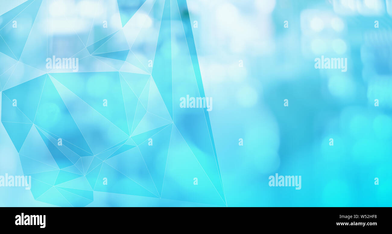 Connected triangle shapes background, digital wires and bokeh circles ...