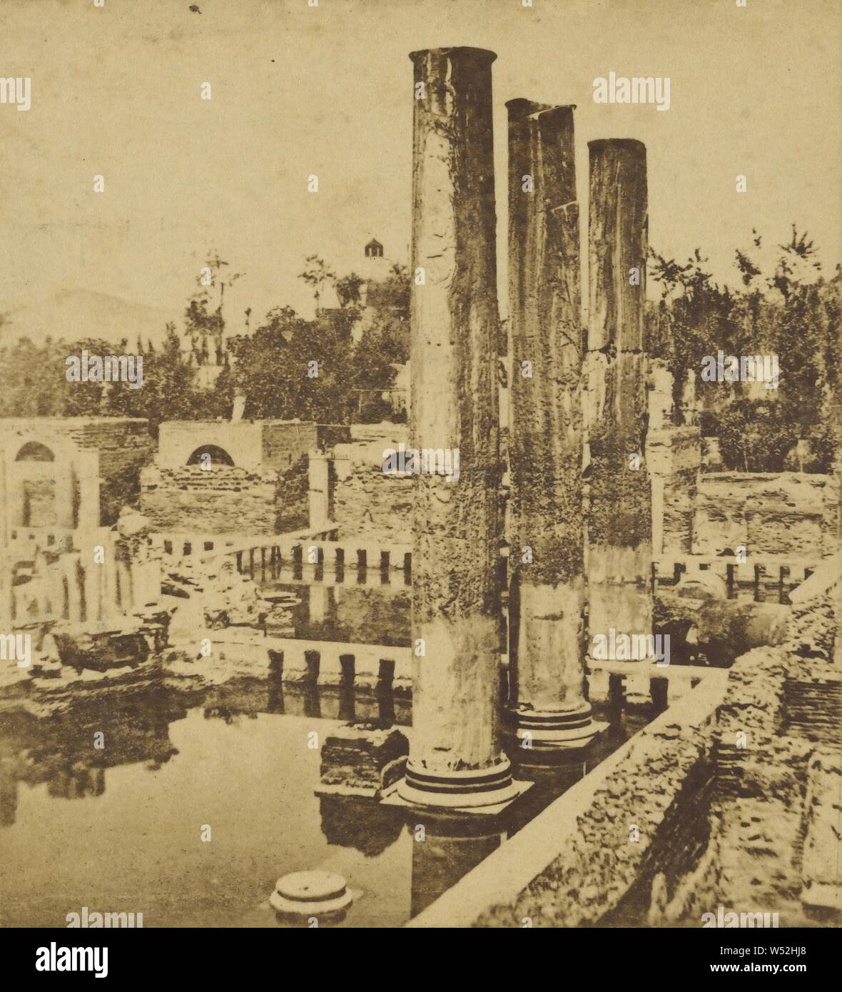 Three remaining columns within ruins, Unknown, about 1860, Albumen ...
