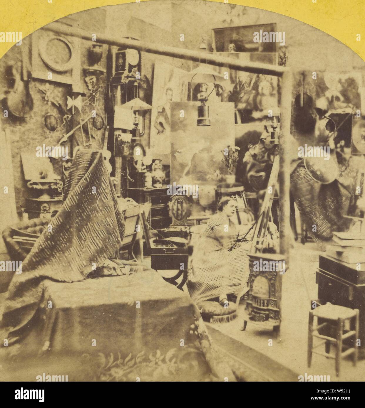 Parlor Scene with One Woman Painting, Unknown, about 1864, Albumen ...