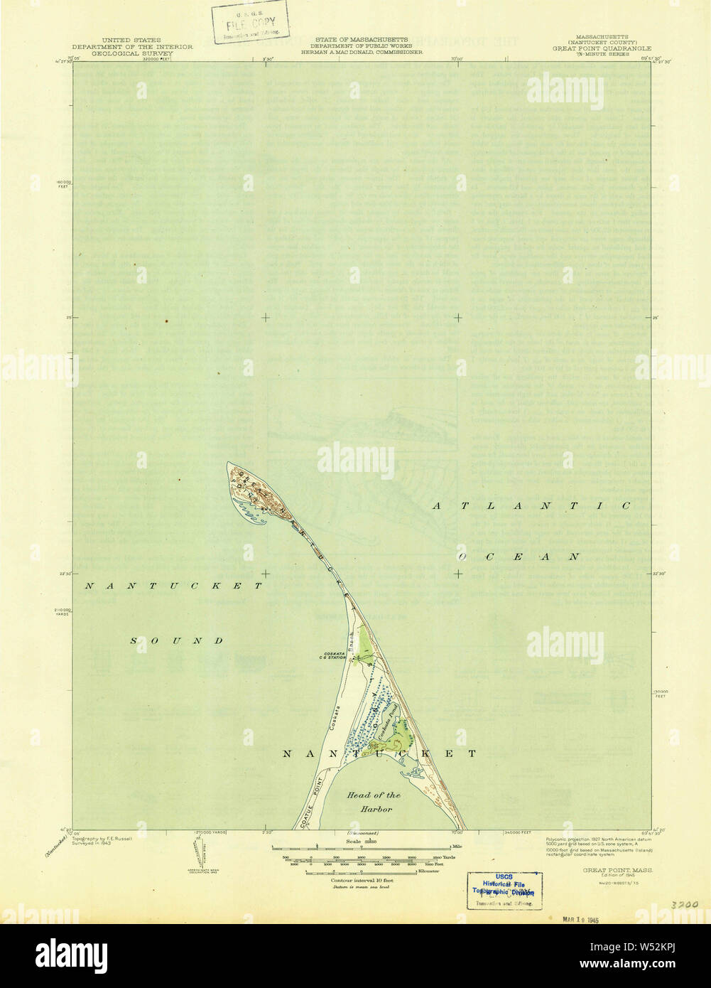 Massachusetts USGS Historical Topo Map MA Great Point 351748 1945 31680 ...