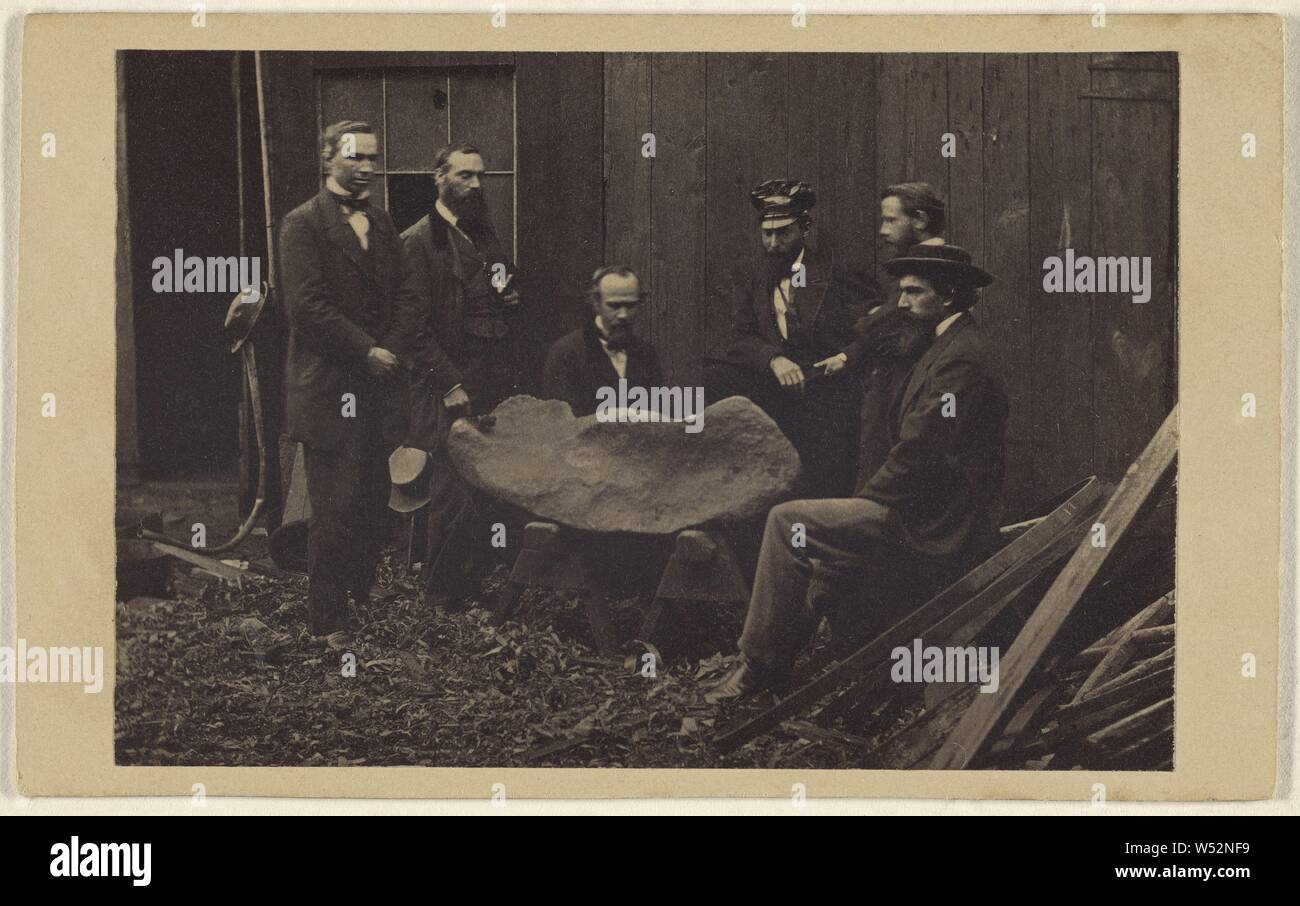 Six men viewing a mastodon bone, Unknown, 1865–1870, Albumen silver ...