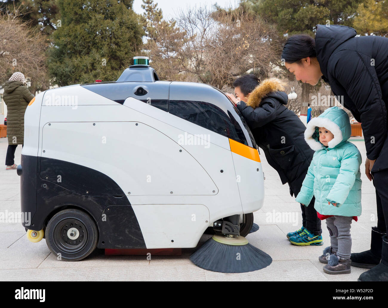 A Level 4 autonomous driving cleaning vehicle works at the campus of ...