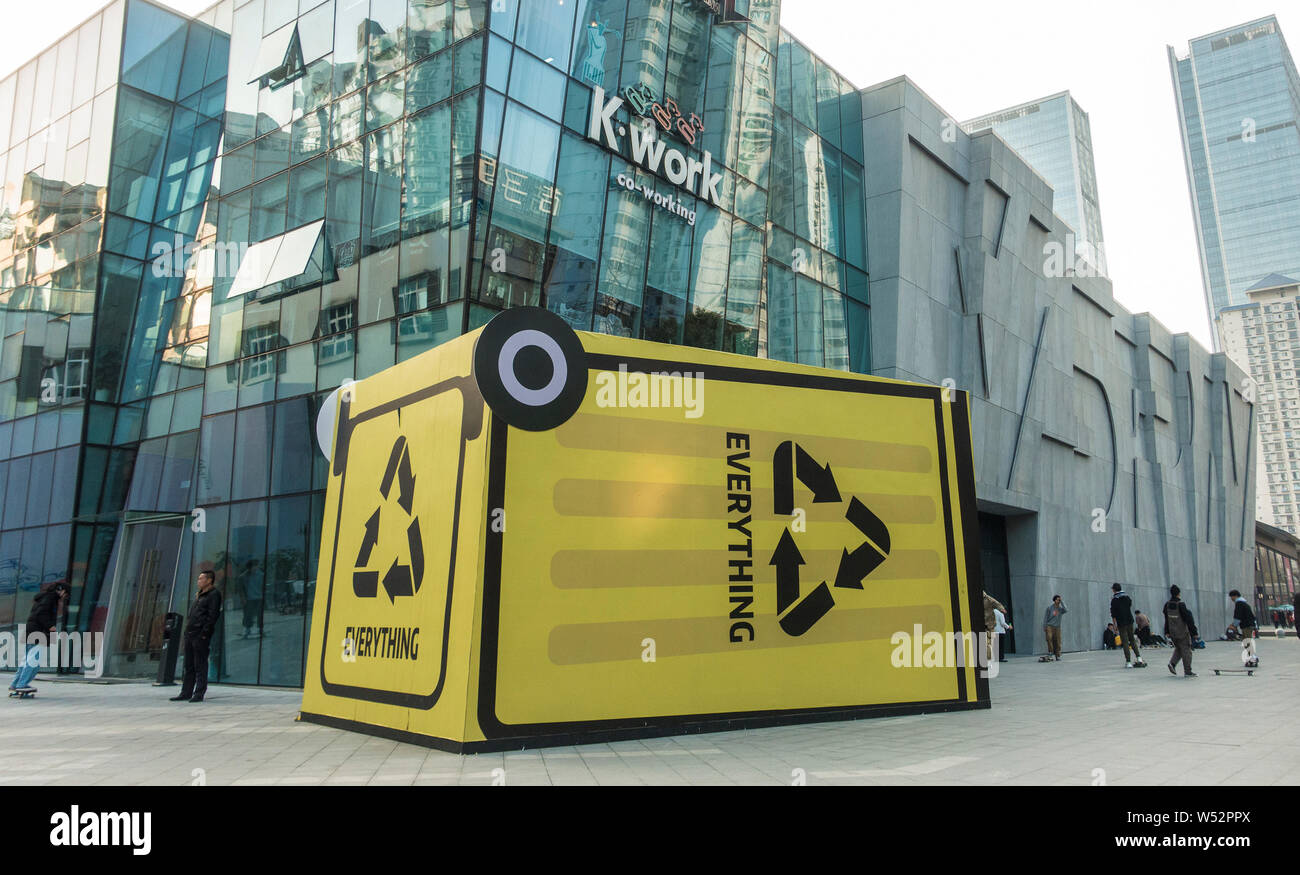 View of a giant garbage bin at a local community in Chengdu city ...