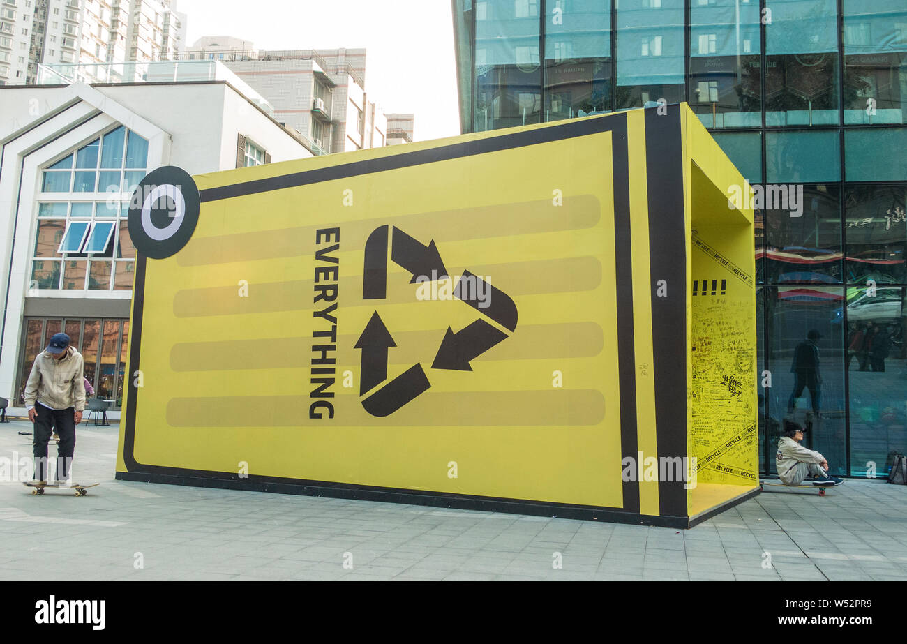 View of a giant garbage bin at a local community in Chengdu city ...