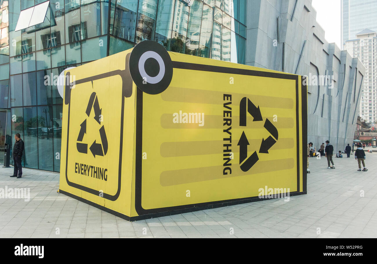 View of a giant garbage bin at a local community in Chengdu city ...