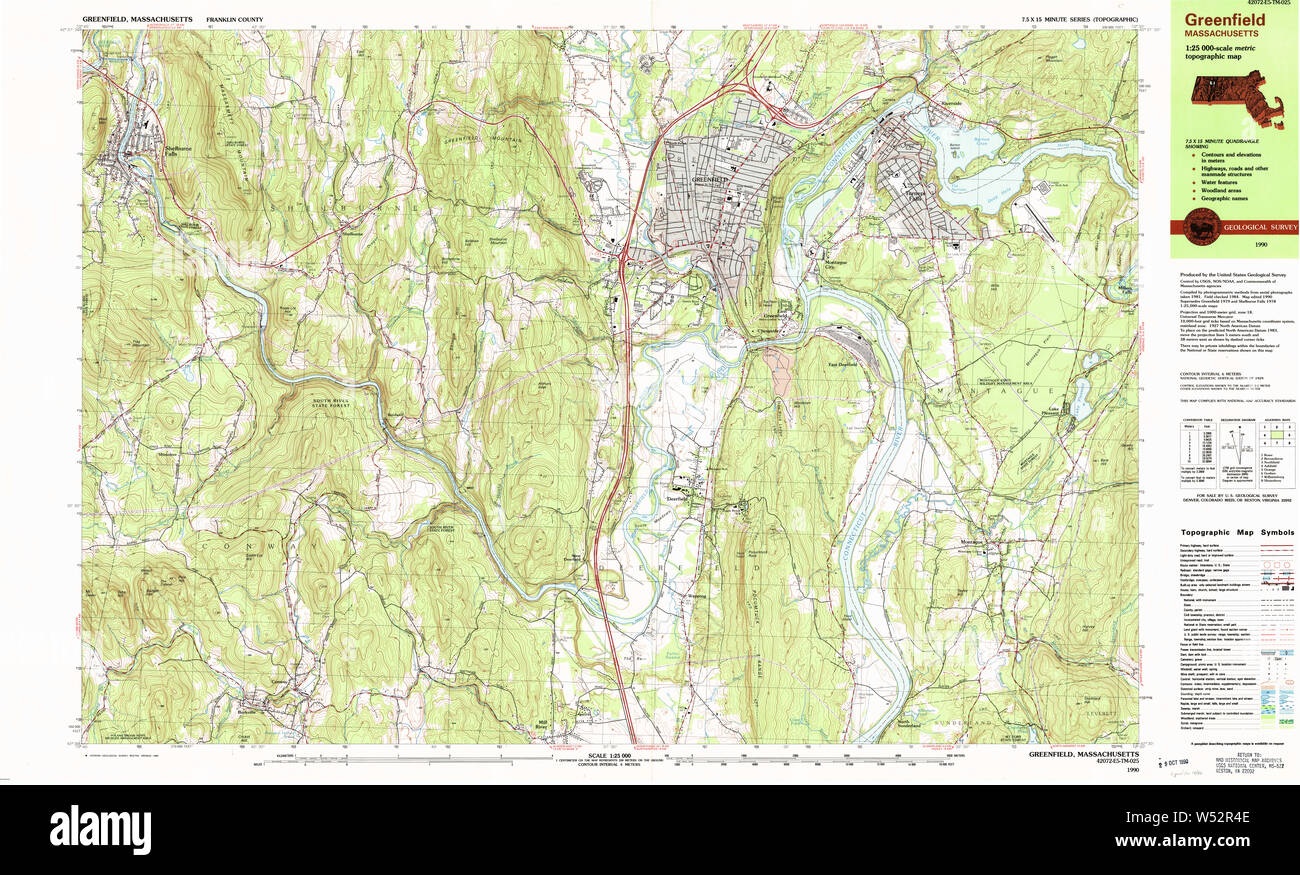 Massachusetts USGS Historical Topo Map MA Greenfield 350994 1990 25000 ...