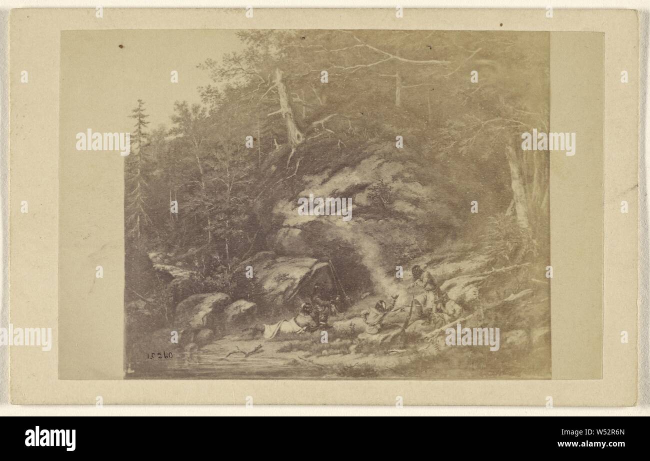 Painting of men at a wildnerness campsite with tent, William Notman ...