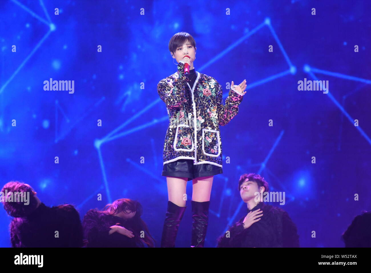 Chinese singer Li Yuchun performs during the 2018 Movie Channel Baihe ...