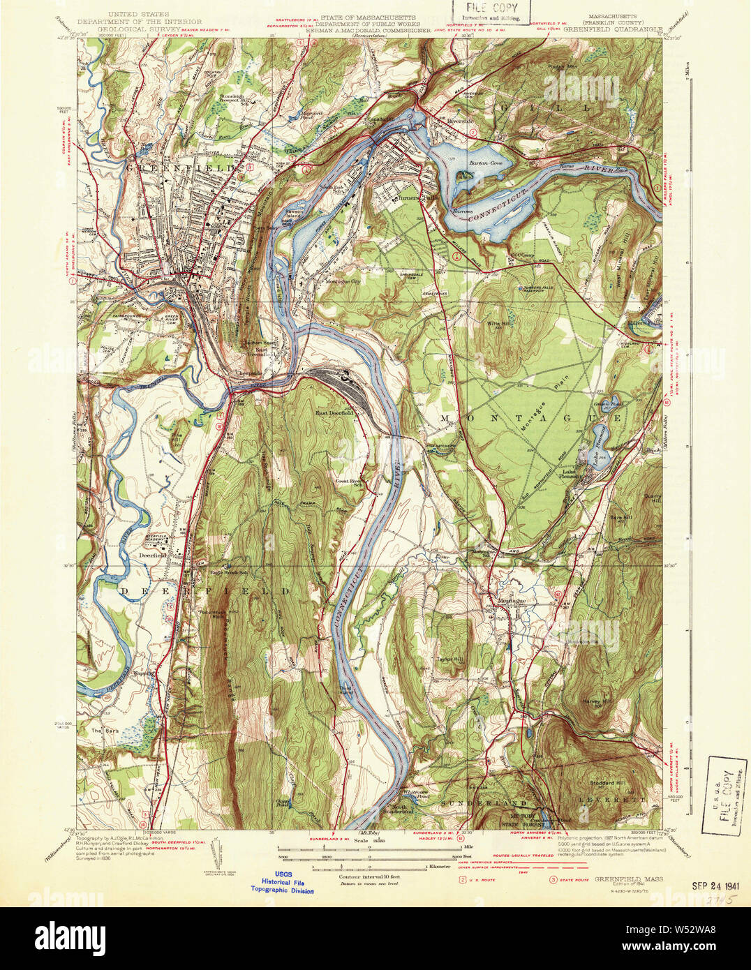 Massachusetts USGS Historical Topo Map MA Greenfield 351752 1941 31680 ...