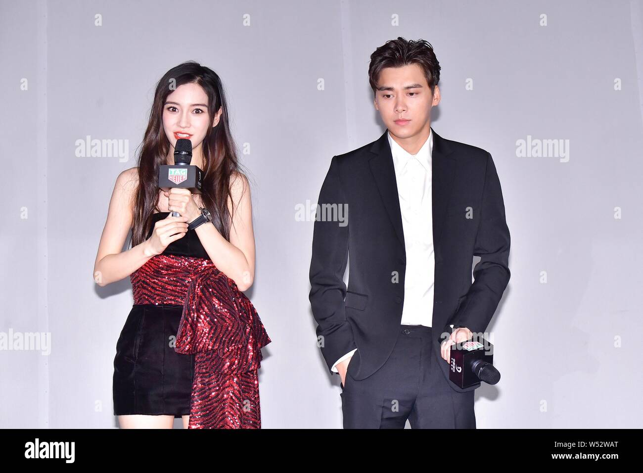 Hong Kong actress Angelababy, left, and Chinese actor Li Yifeng attend ...